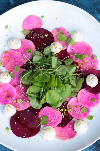 Pickled Beet Carpaccio with Horseradish Cashew Cream - Le Petit Eats