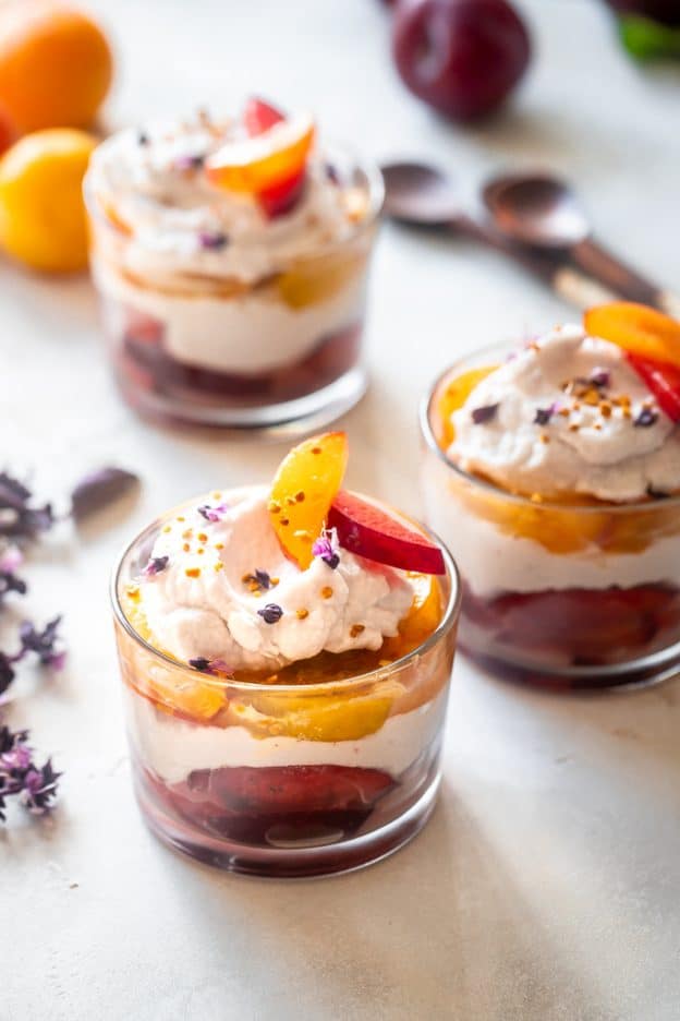 Poached Plum Coconut Cream Parfaits - Le Petit Eats