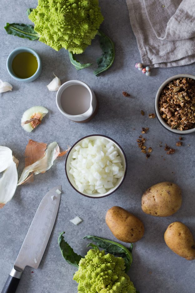 Romanesco Soup with Za'atar Granola - Le Petit Eats