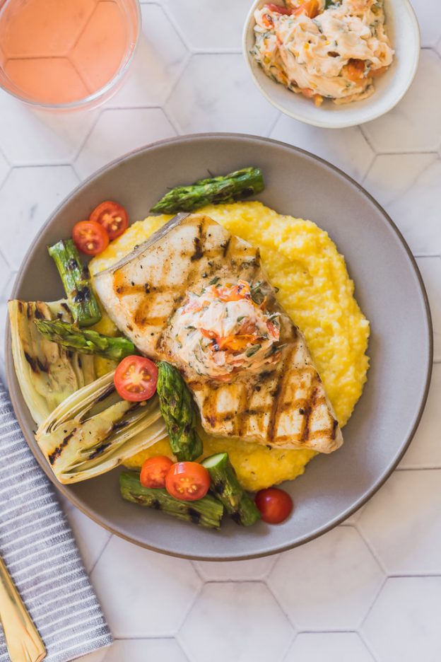 Grilled Swordfish with Charred Tomato Basil Butter - Le Petit Eats