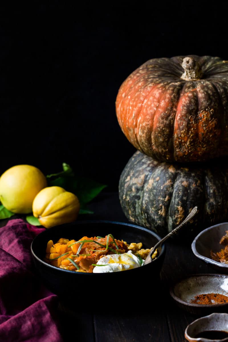 Kabocha Squash Risotto with Kimchi and Poached Egg - Le Petit Eats