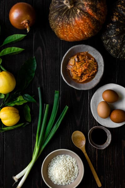 Kabocha Squash Risotto with Kimchi and Poached Egg - Le Petit Eats