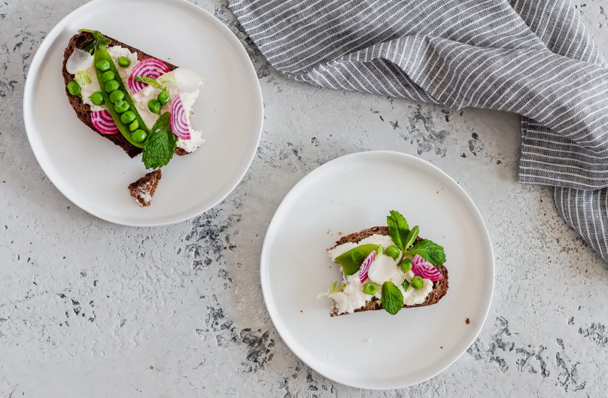Vegan Spring Vegetable Crostini Recipe with Macadamia Ricotta