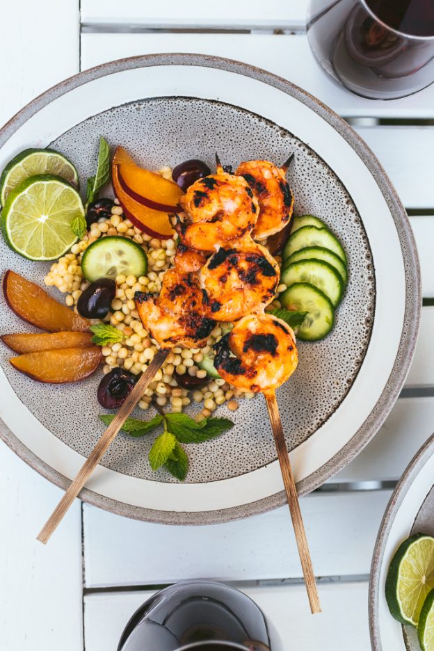 Harissa Honey Glazed Shrimp Skewers on the Grill - Le Petit Eats