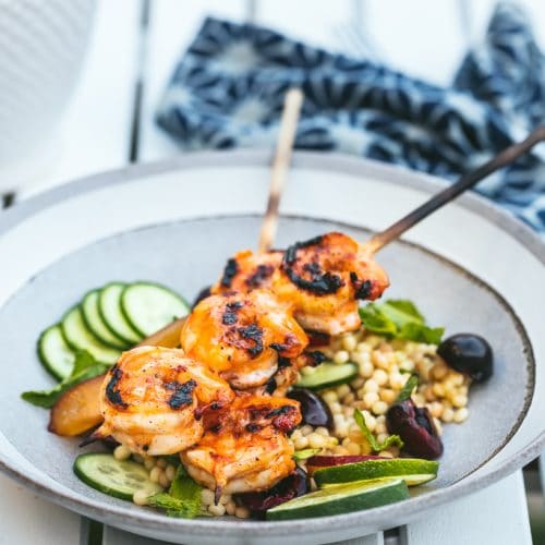 Harissa Honey Glazed Shrimp Skewers on the Grill - Le Petit Eats